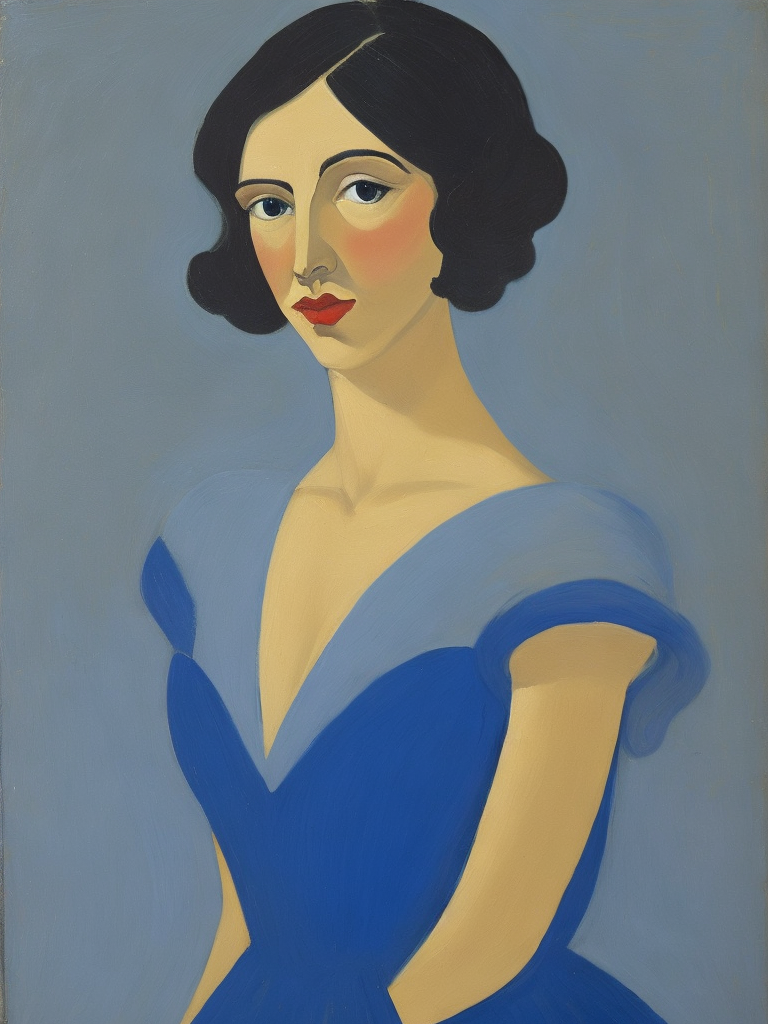 Premium Free ai Images | portrait of woman in blue dress painting oil tempera portrait cubism ...