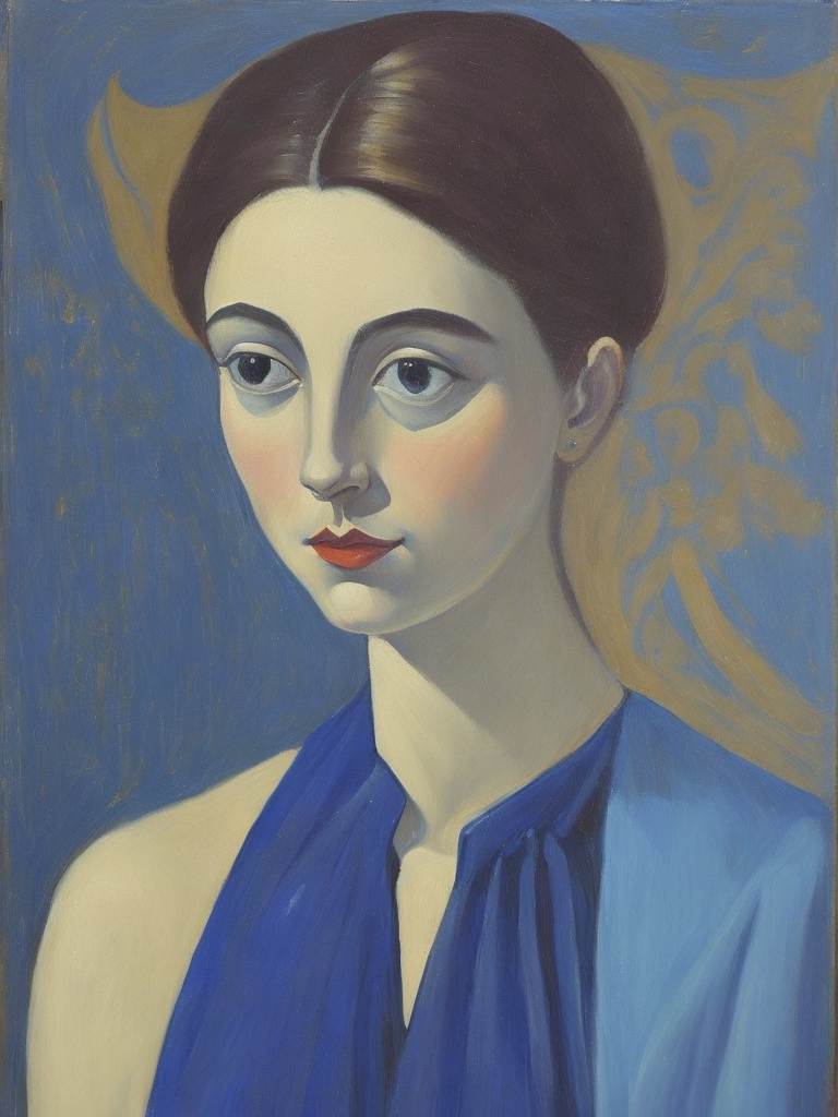Premium Free ai Images | portrait of woman in blue dress painting oil tempera portrait cubism ...