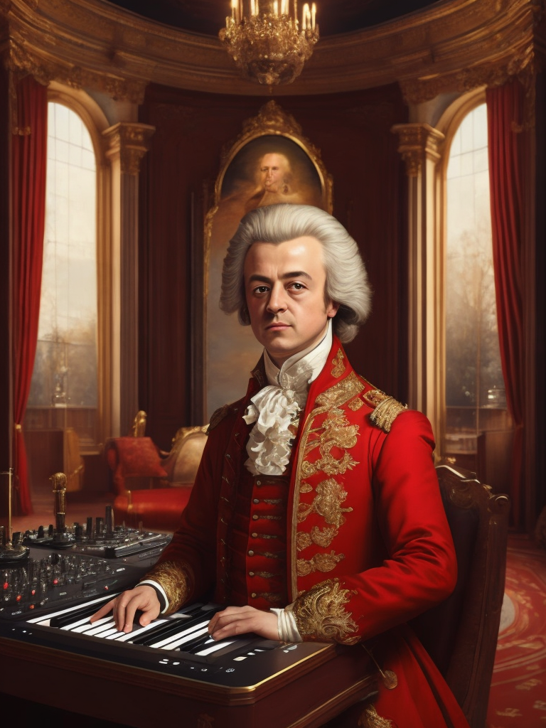 Premium Free ai Images | wolfgang amadeus mozart in th century red suit ...