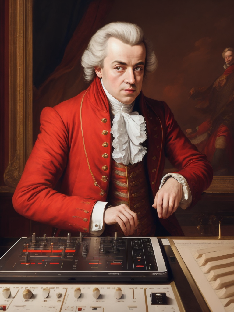 Premium Free ai Images | wolfgang amadeus mozart in th century red suit ...