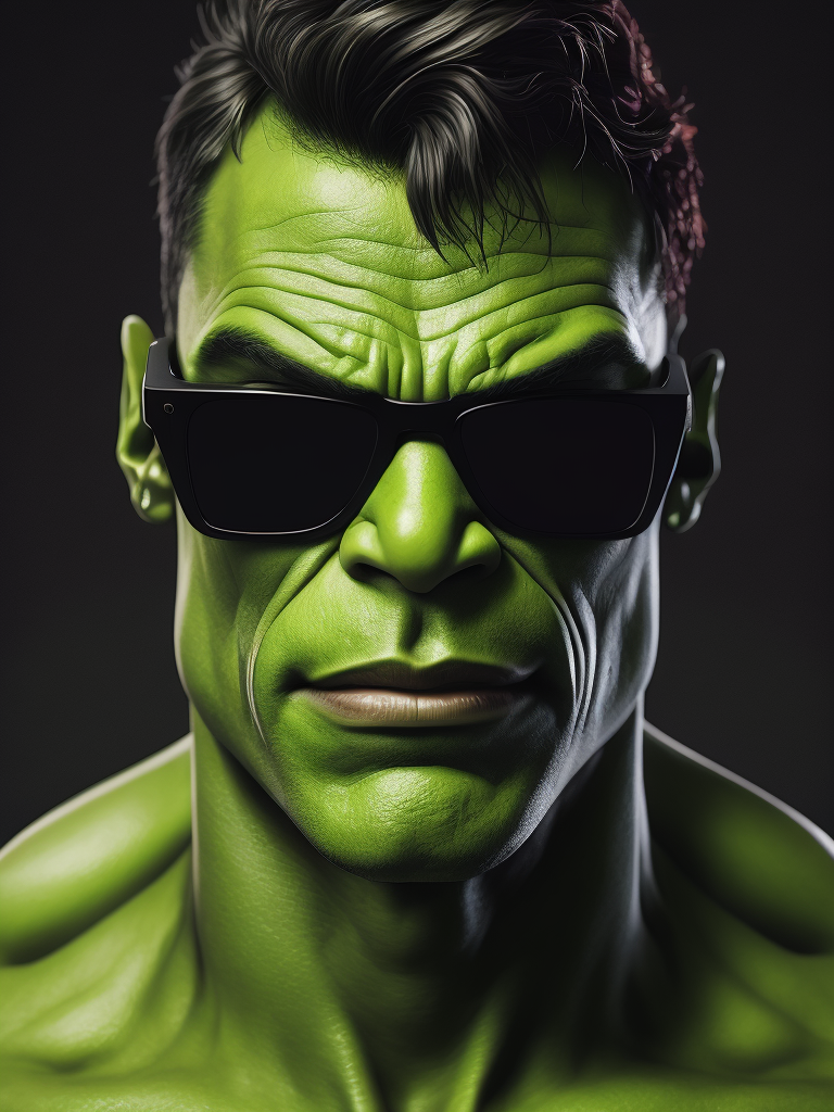 Premium Free ai Images | portrait of green hulk in black thick rimmed ...