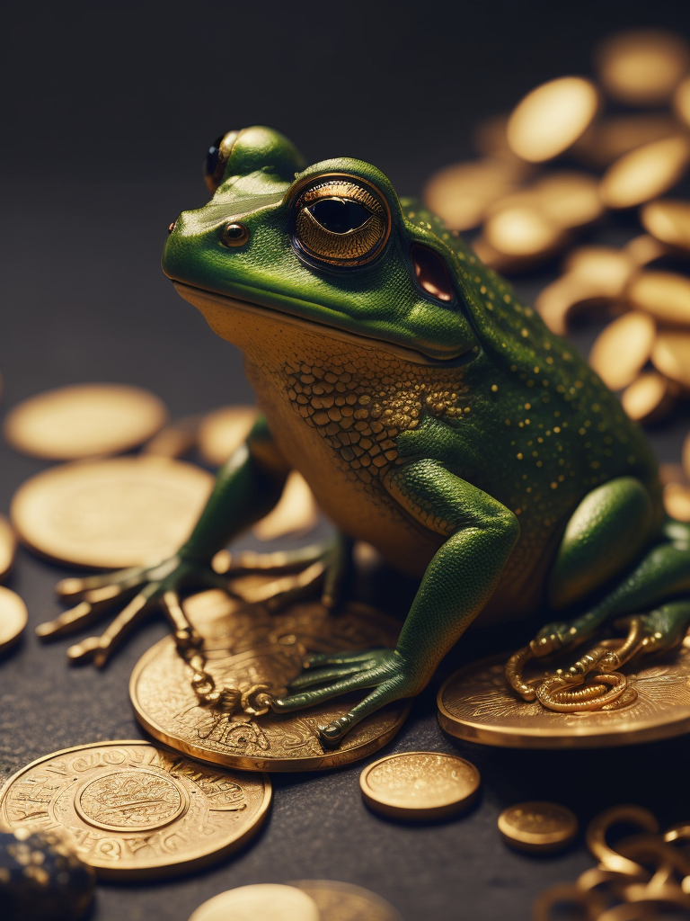 Premium Free ai Images | frog sitting on mountain of gold coins dressed ...