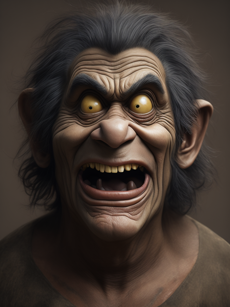 Premium Free ai Images | hyper realistic years old troll ugly face hand ...