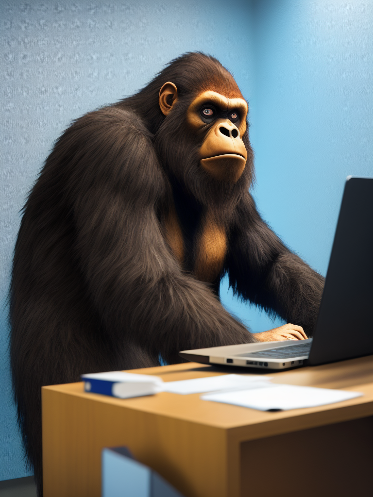 Premium Free ai Images | bigfoot in cubicle working at an office job hyper realistic hyper sharp ...