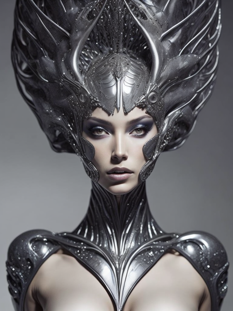 Premium Free ai Images | beautiful alien woman by hajime sorayama hedi ...