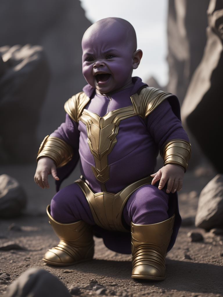 Premium Free ai Images | villainous purple thanos as baby sitting on ...