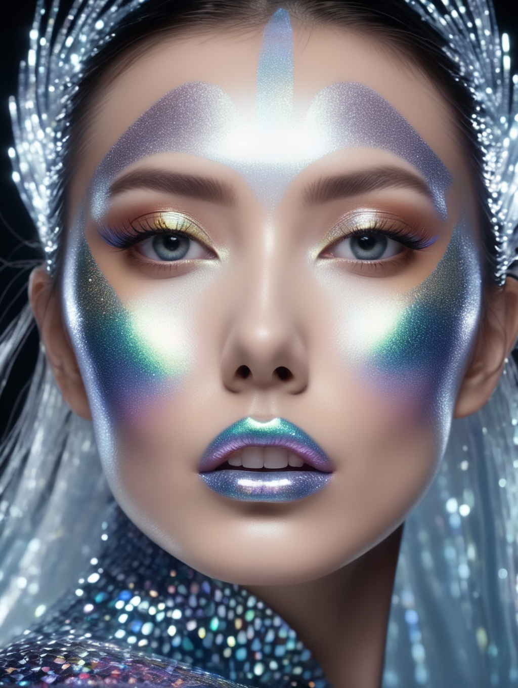 Premium Free ai Images | mesmerizing holographic face materials shimmer ...