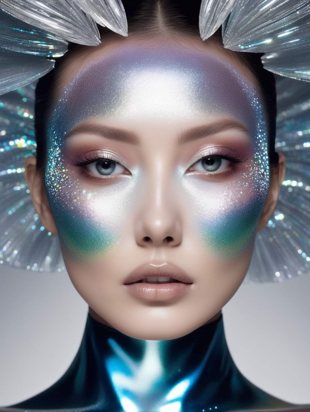 Premium Free ai Images | mesmerizing holographic face materials shimmer ...