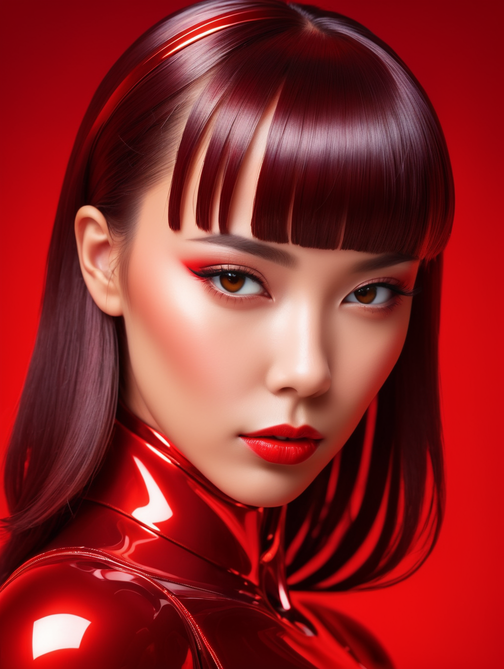 Premium Free ai Images | portrait of an android girl made of red glossy ...