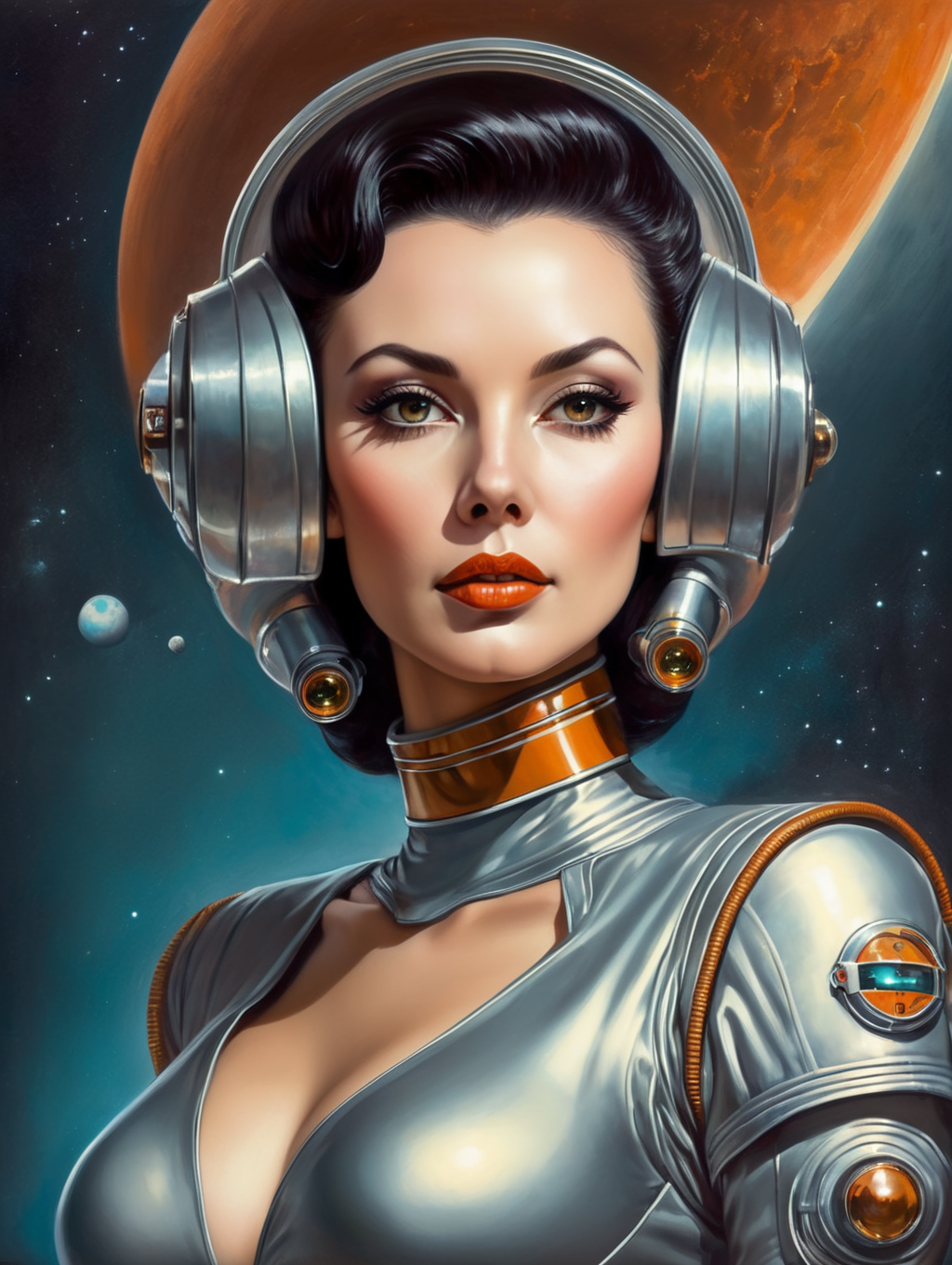 Premium Free ai Images | portrait of retro scifi space woman by john willie