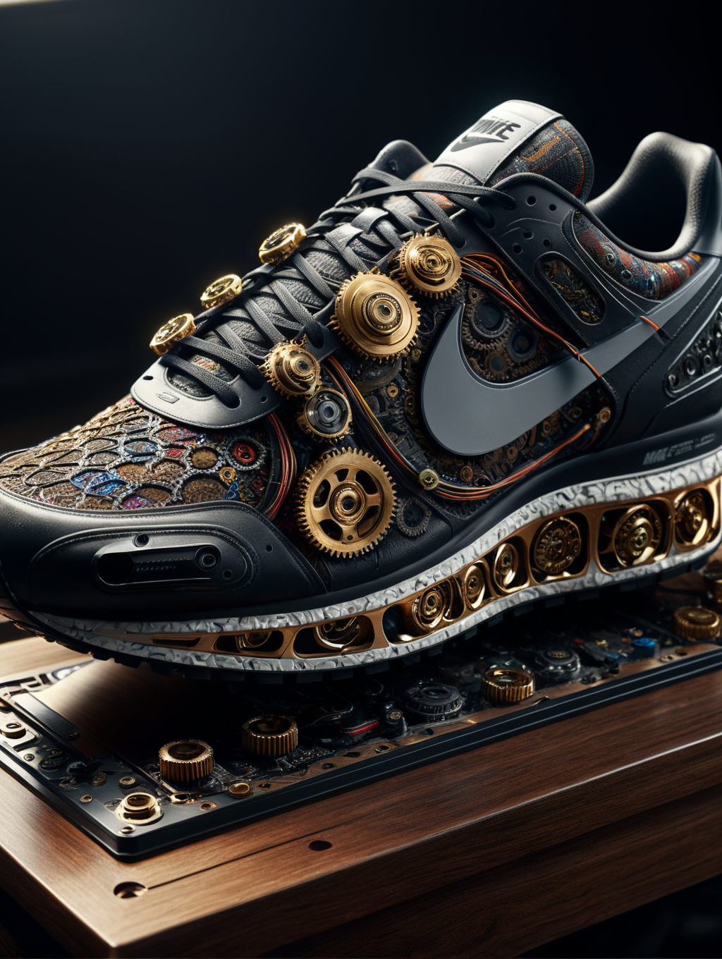 Premium Free ai Images | nike sneakers made out gears wires mechanical ...