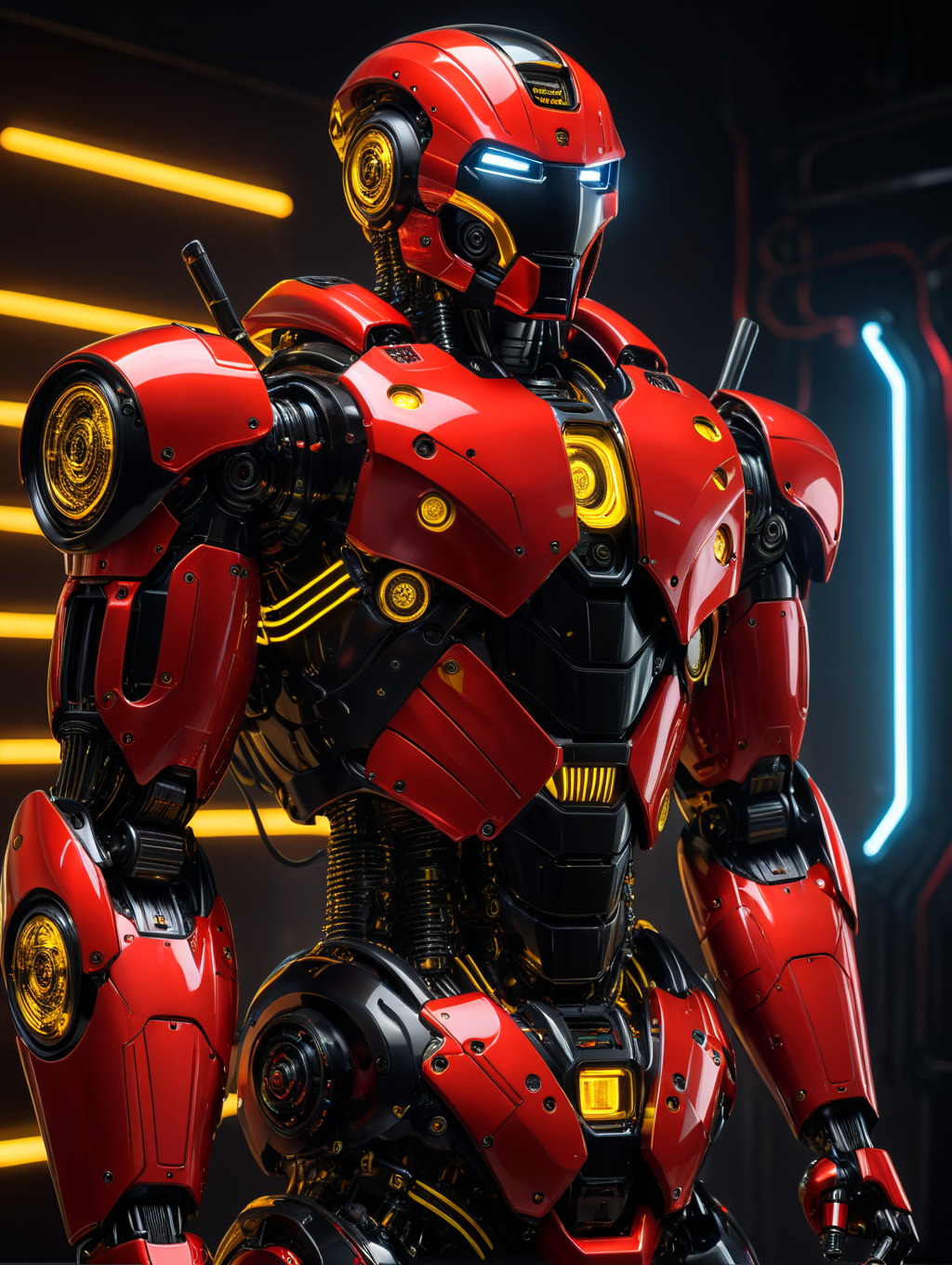 Premium Free ai Images | red and black robot with neon lights in the ...