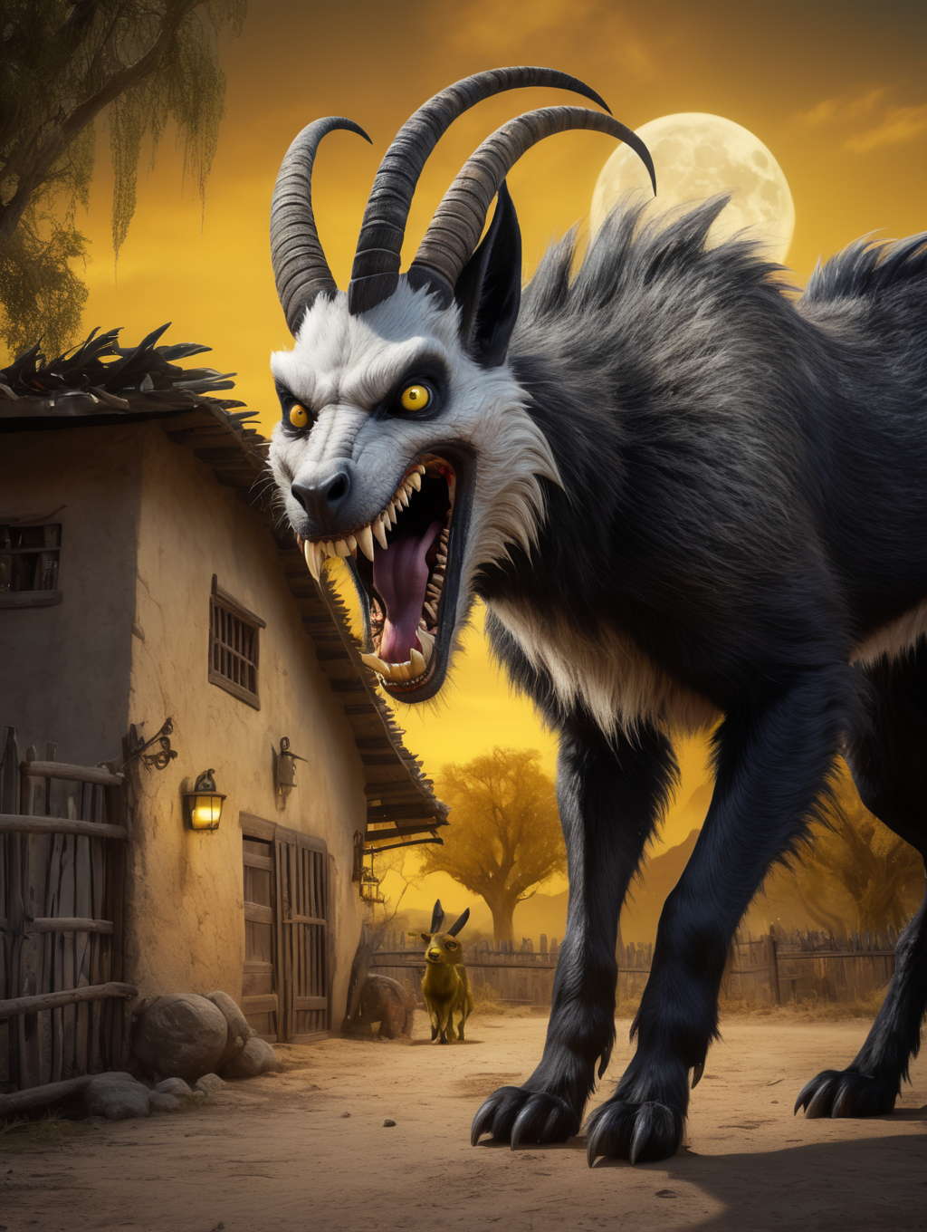 Premium Free ai Images | anthropomorphic chupacabra cryptid with vicious teeth and long fangs is ...