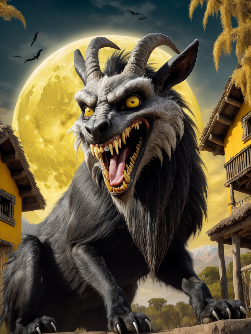 Premium Free ai Images | anthropomorphic chupacabra cryptid with vicious teeth and long fangs is ...