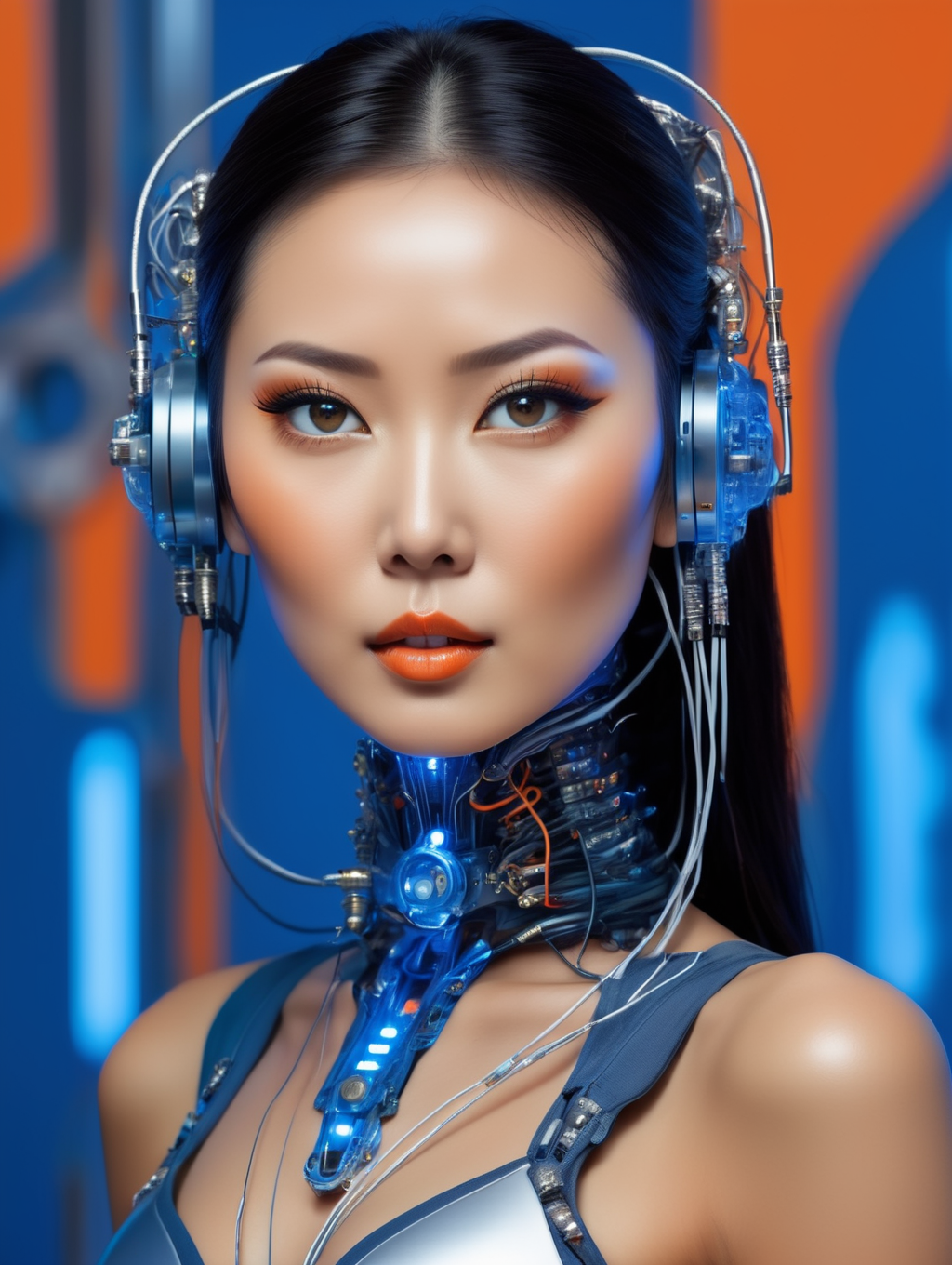 Premium Free ai Images | face photography in front of an orange and ...