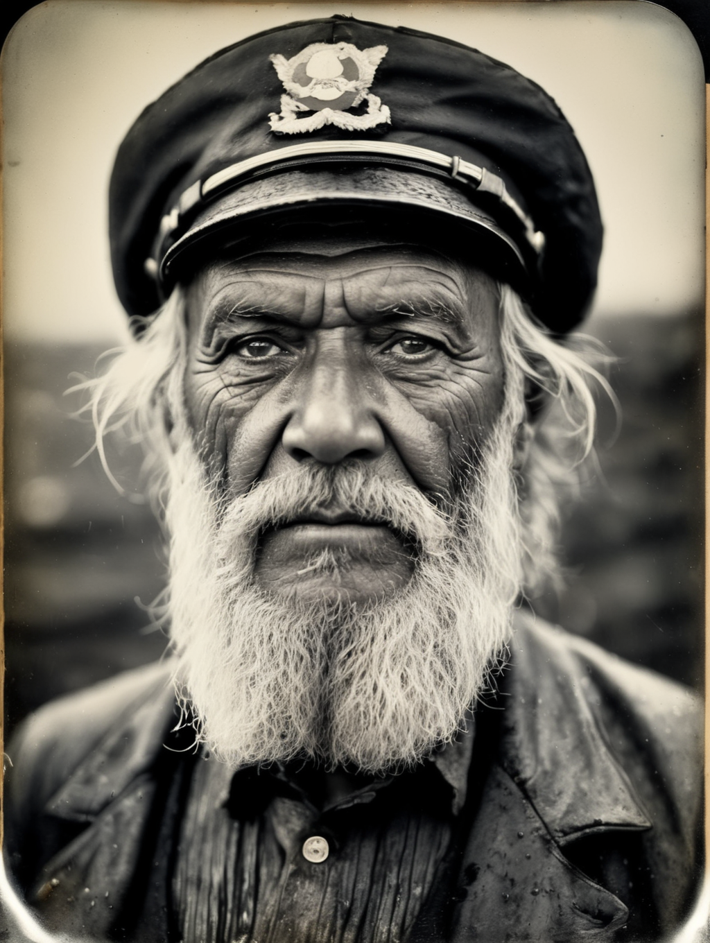 Premium Free ai Images | wet plate photograph of grizzled old sea captain