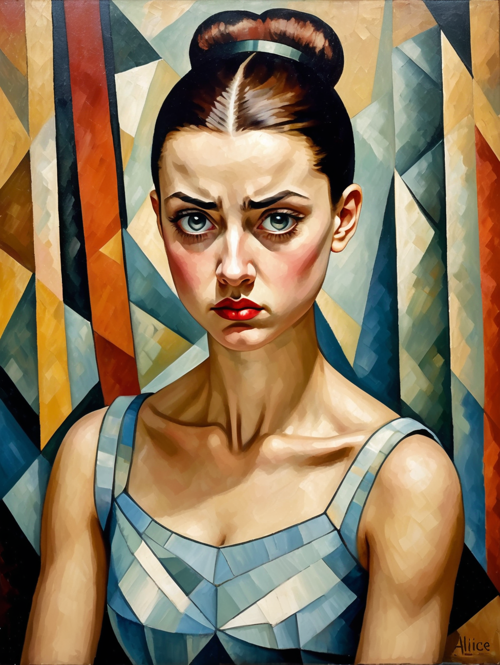 Premium Free ai Images | ballerina with sad face painting oil tempera portrait cubism style of ...