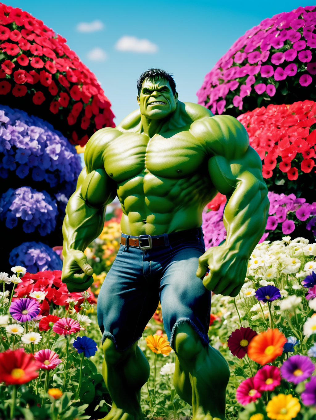 Premium Free ai Images | happy hulk standing in beautiful field of ...