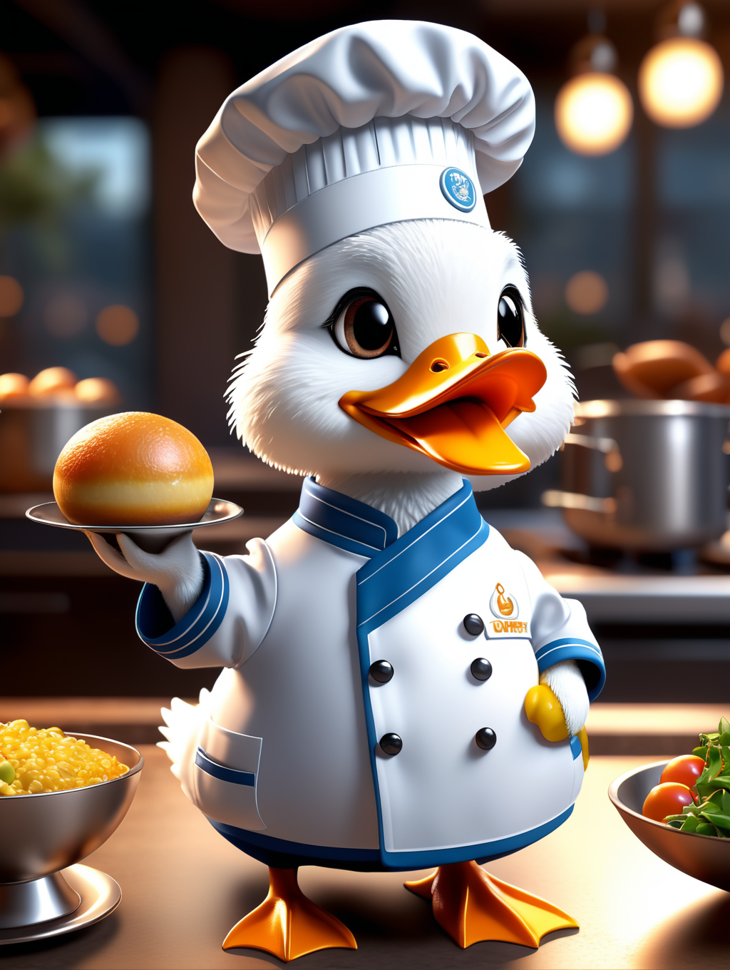 Premium Free ai Images | cute duck wearing chef uniform unreal engine ...