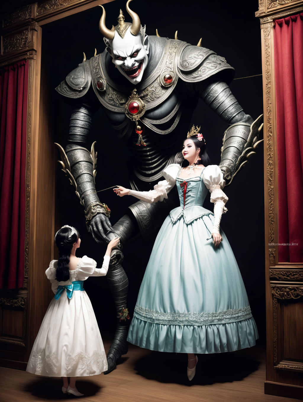 Premium Free ai Images | monster using the marionette of lovely maiden ...