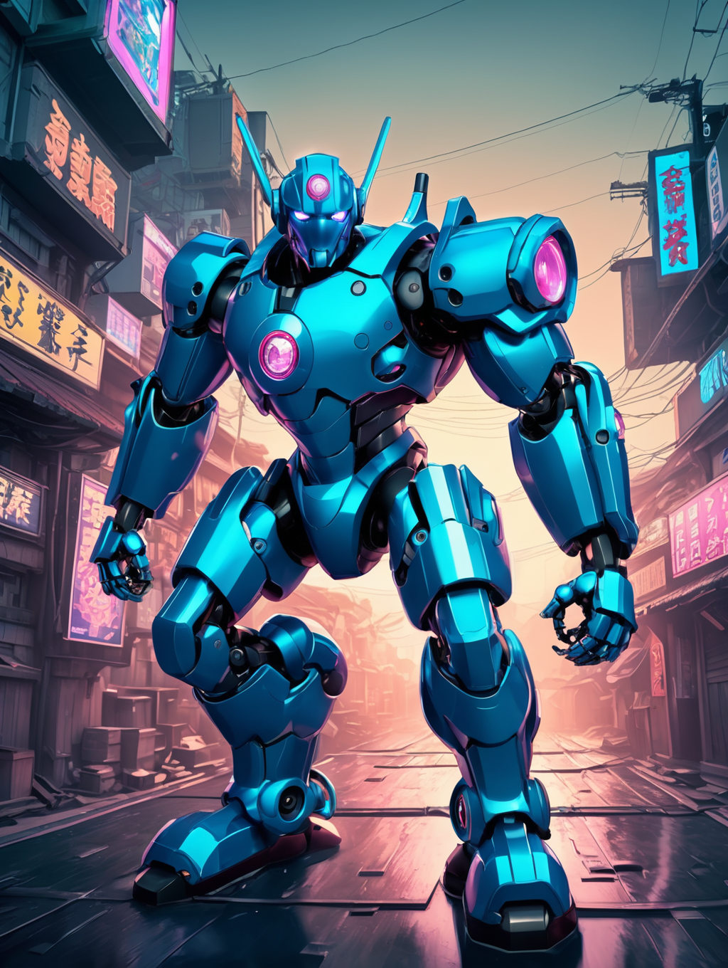 Premium Free ai Images | isometric cyberpunk fighting robot manga style