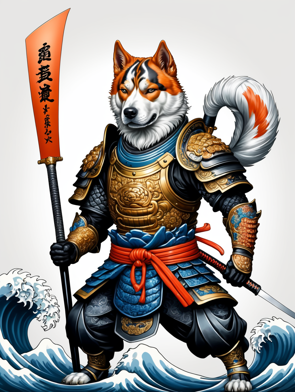 Premium Free ai Images | there is dog with fish and sword on white ...