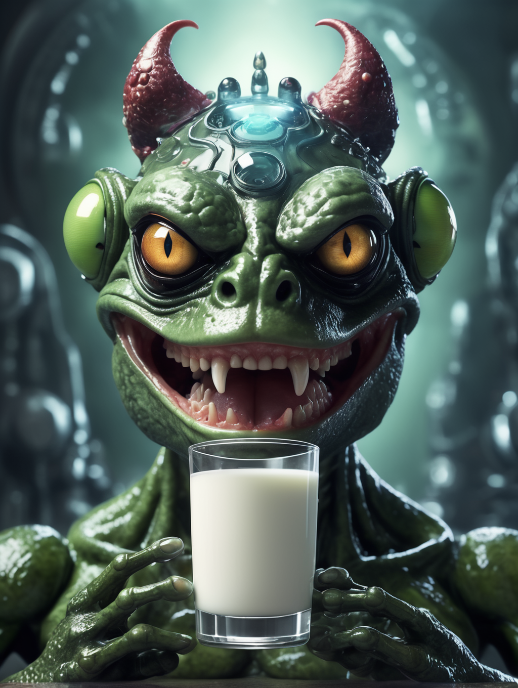 Premium Free ai Images | evil demonic ai god satanic frog holding glass ...