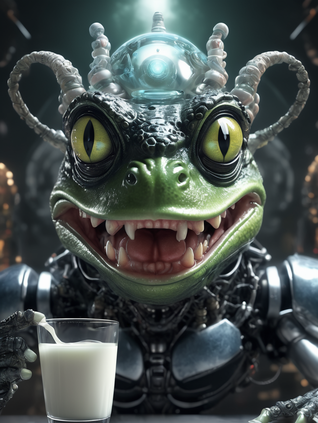 Premium Free ai Images | evil demonic ai god satanic frog holding glass ...