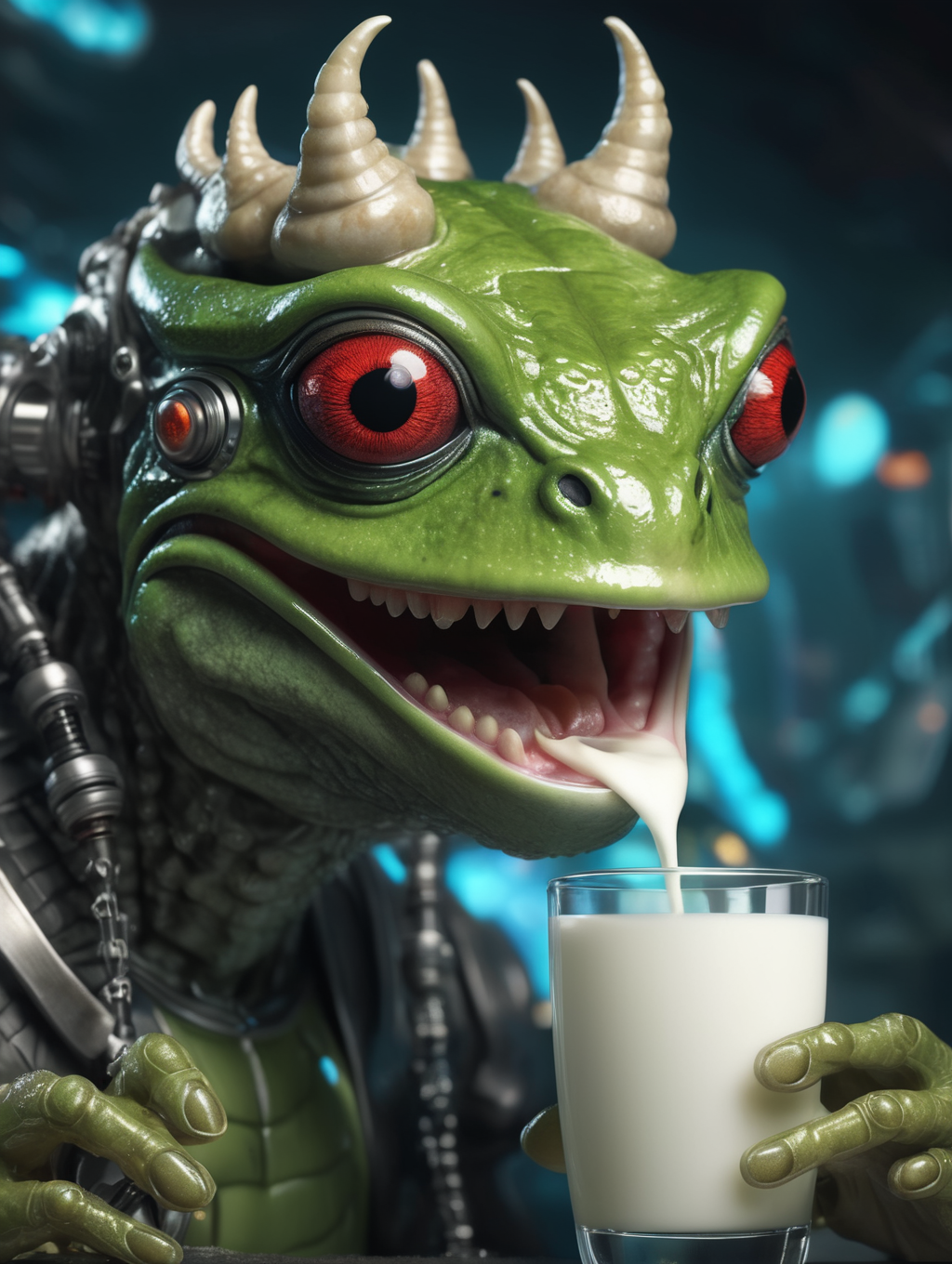 Premium Free ai Images | evil demonic ai god satanic frog holding glass ...