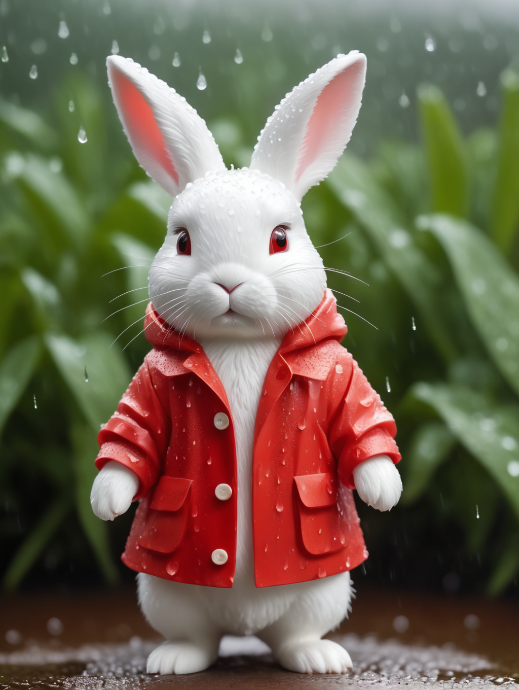 Premium Free ai Images | small white rabbit wearing red raincoat