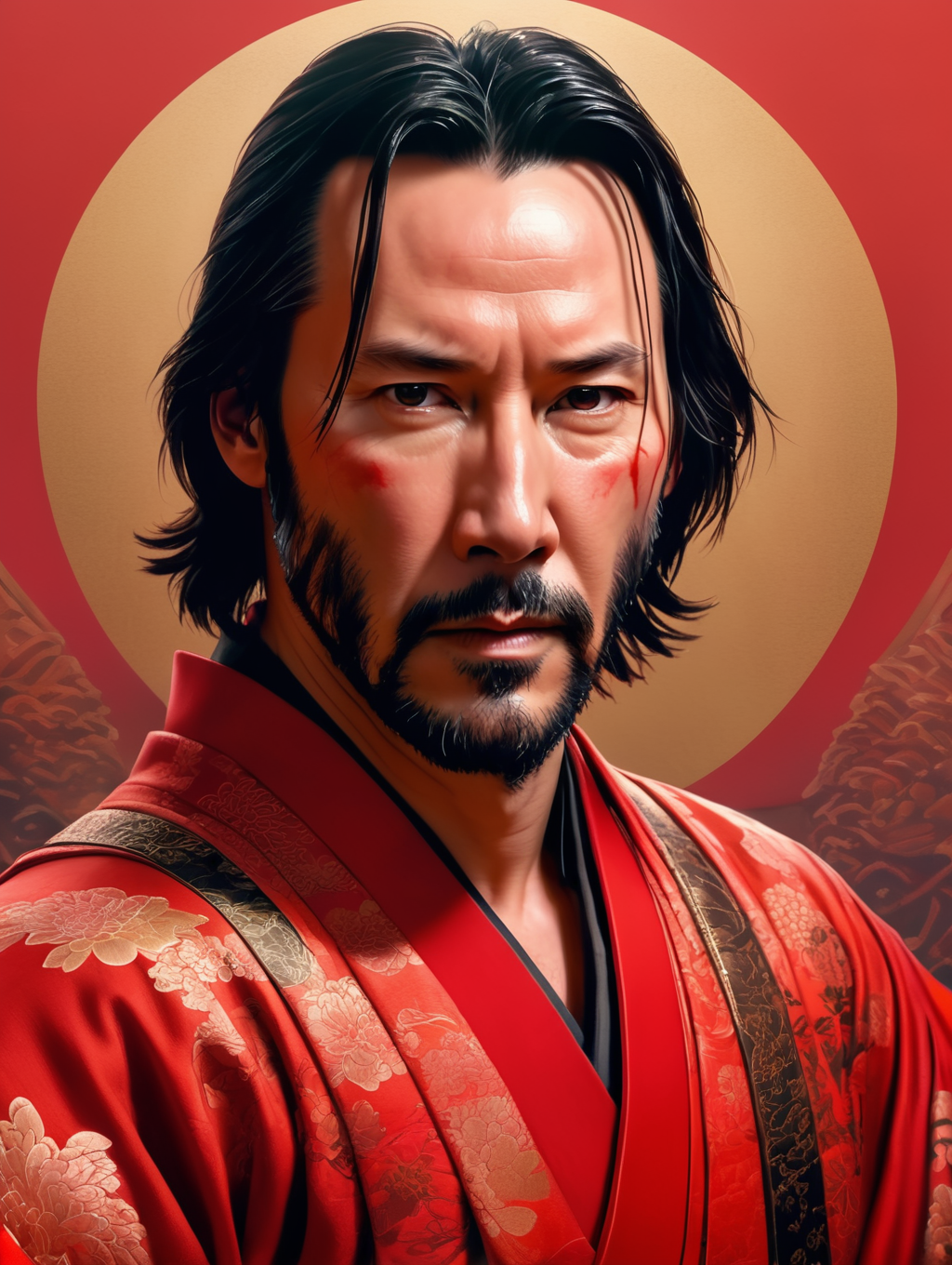 Premium Free ai Images | portrait of keanu reeves as samurai in red ...
