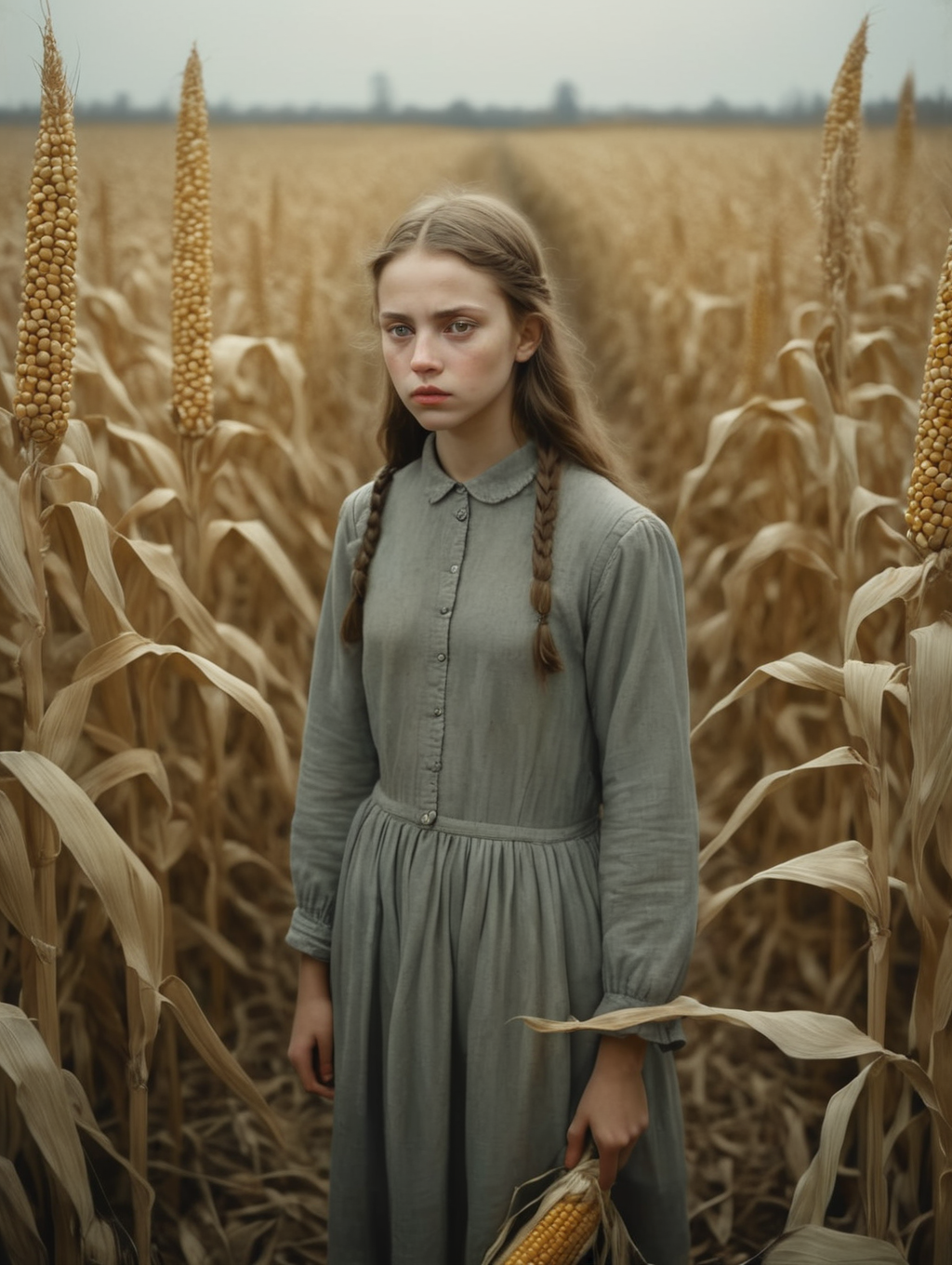 Premium Free ai Images | girl in field in thickets of dry corn image in ...