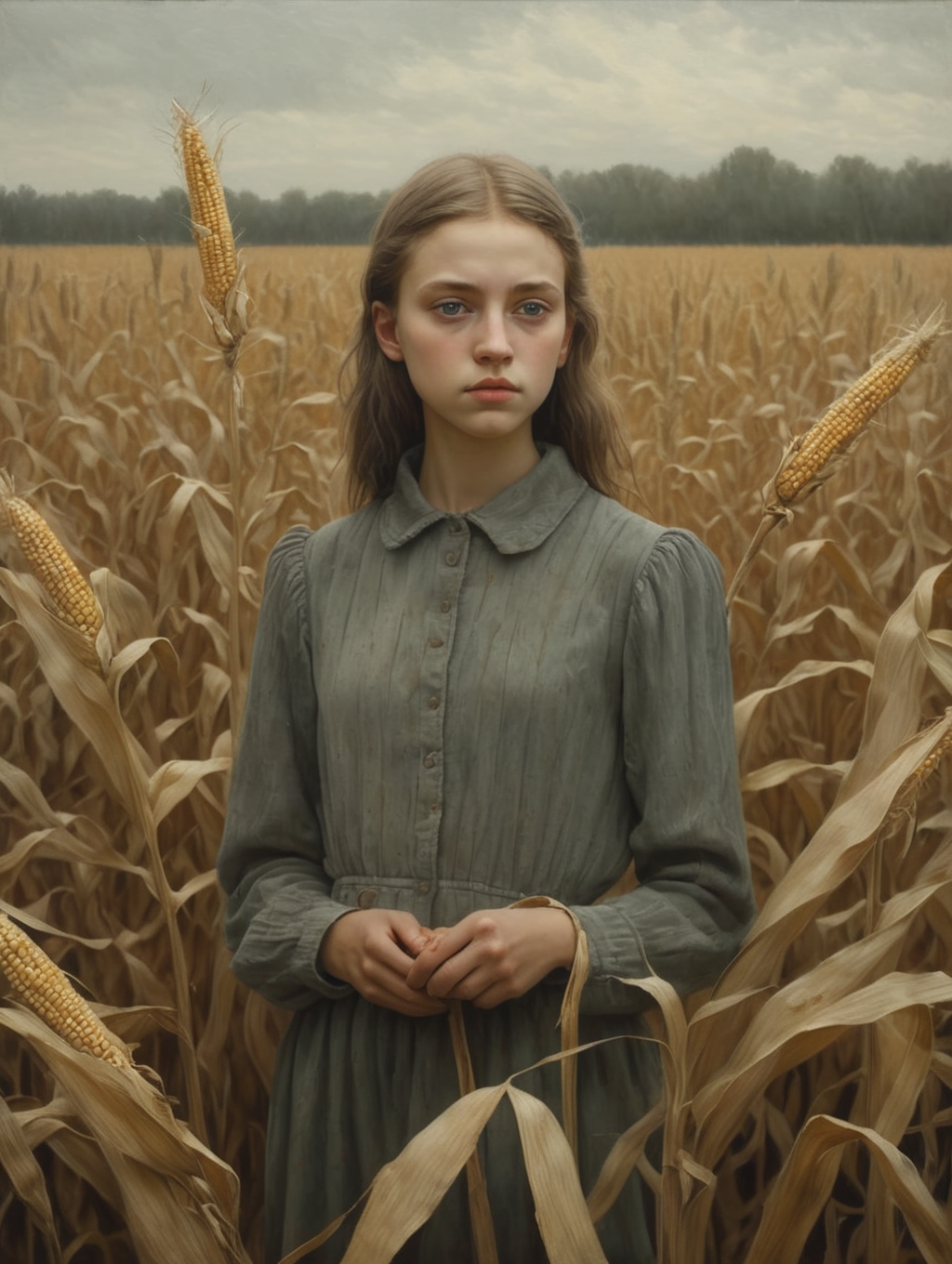 Premium Free ai Images | girl in field in thickets of dry corn image in ...