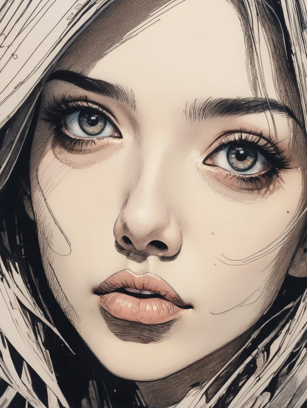 Premium Free ai Images | scratchy pen strokes blind contour fisheye ...