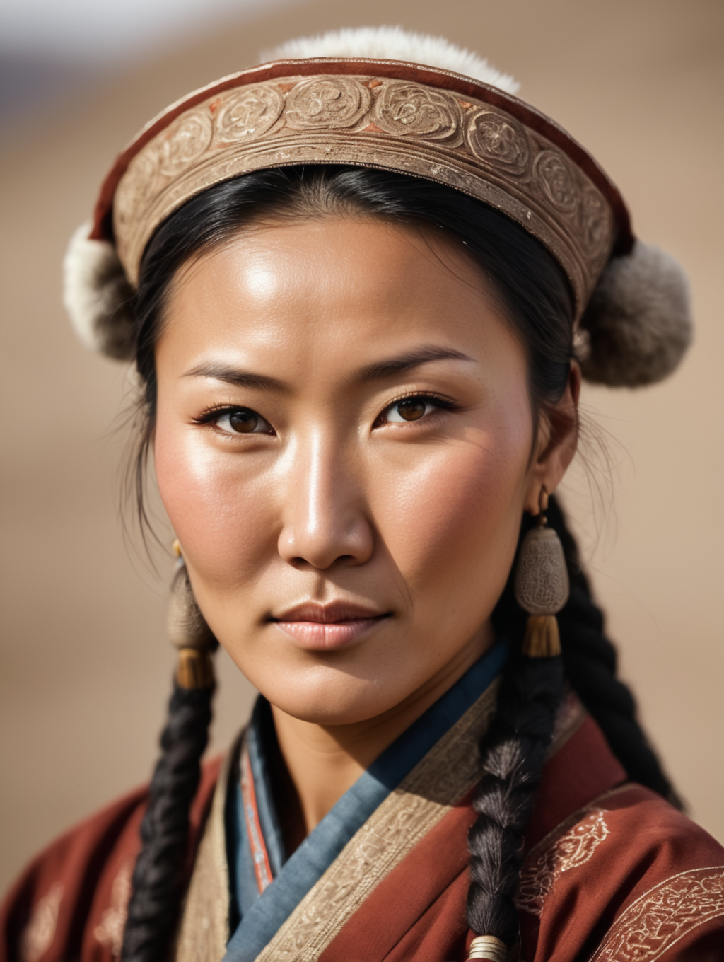 Premium Free ai Images | portrait of mongolian woman in traditional ...