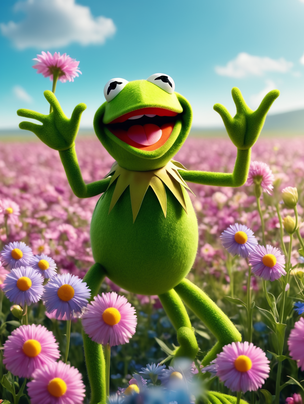 Premium Free ai Images | kermit the frog happy light surrounded by blue ...