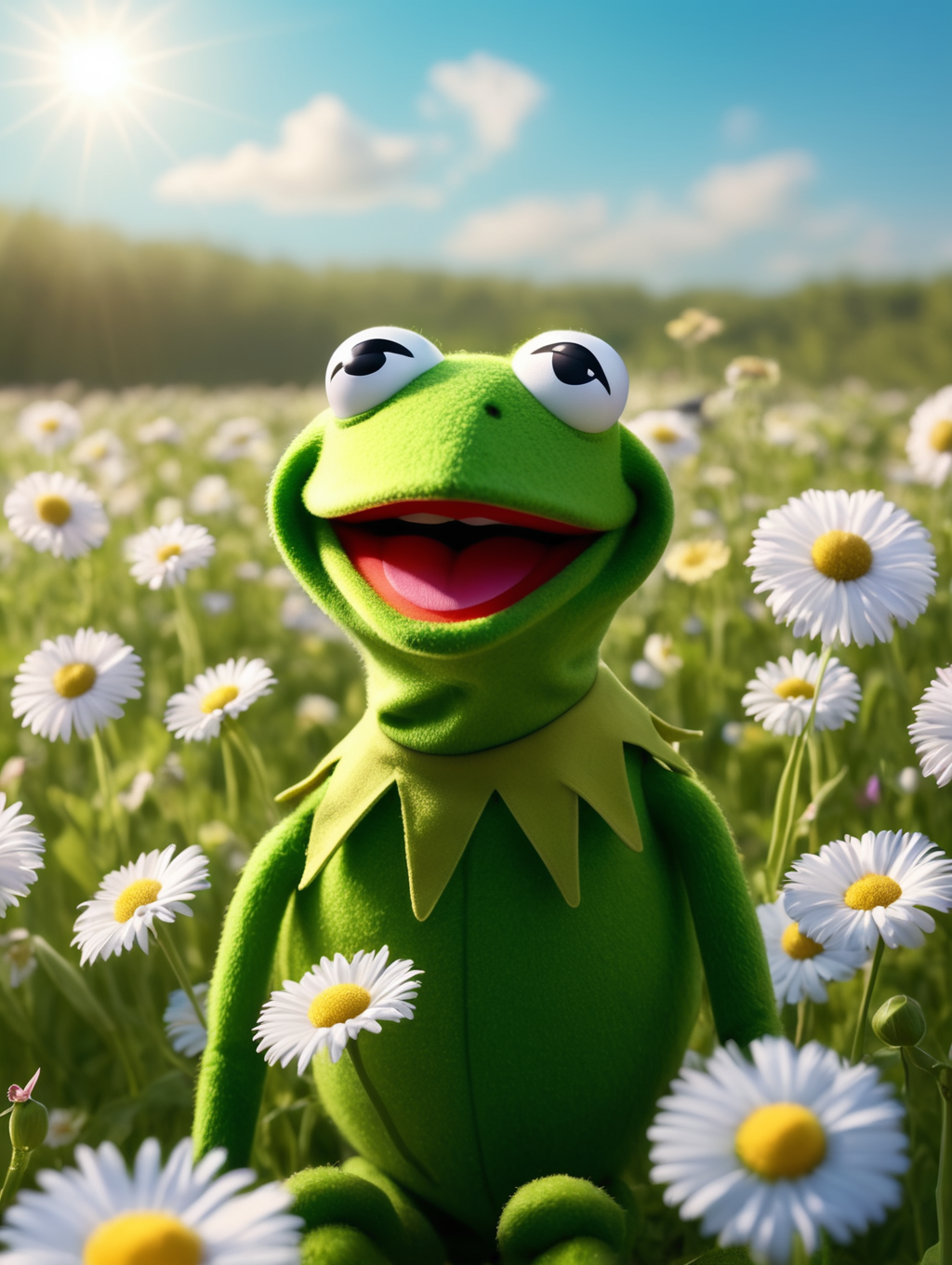 Premium Free ai Images | kermit the frog happy light surrounded by blue ...