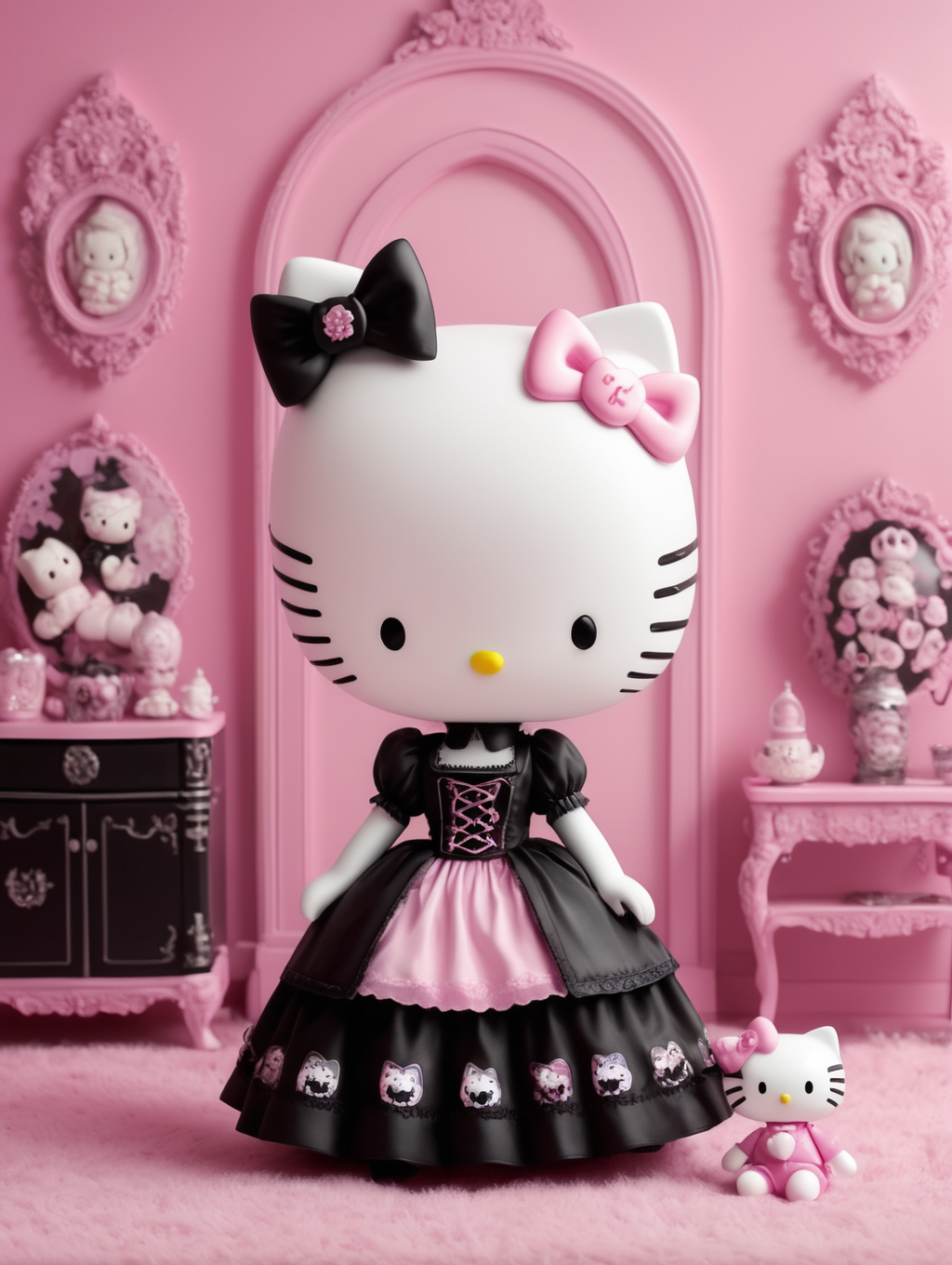 Premium Free ai Images | hello kitty as goth in the pink room