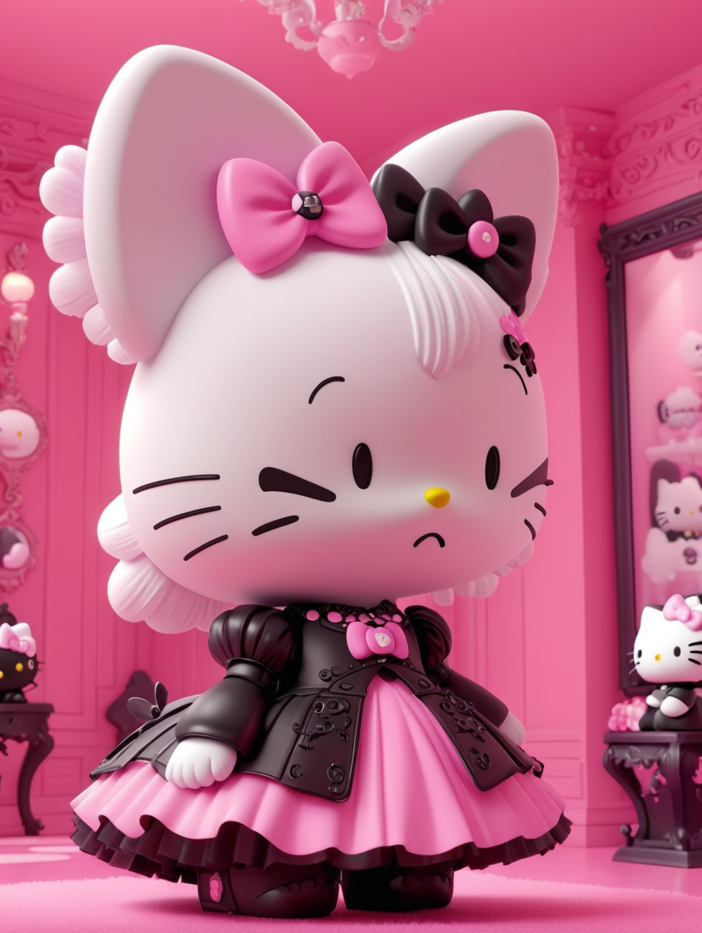 Premium Free ai Images | hello kitty as goth in the pink room