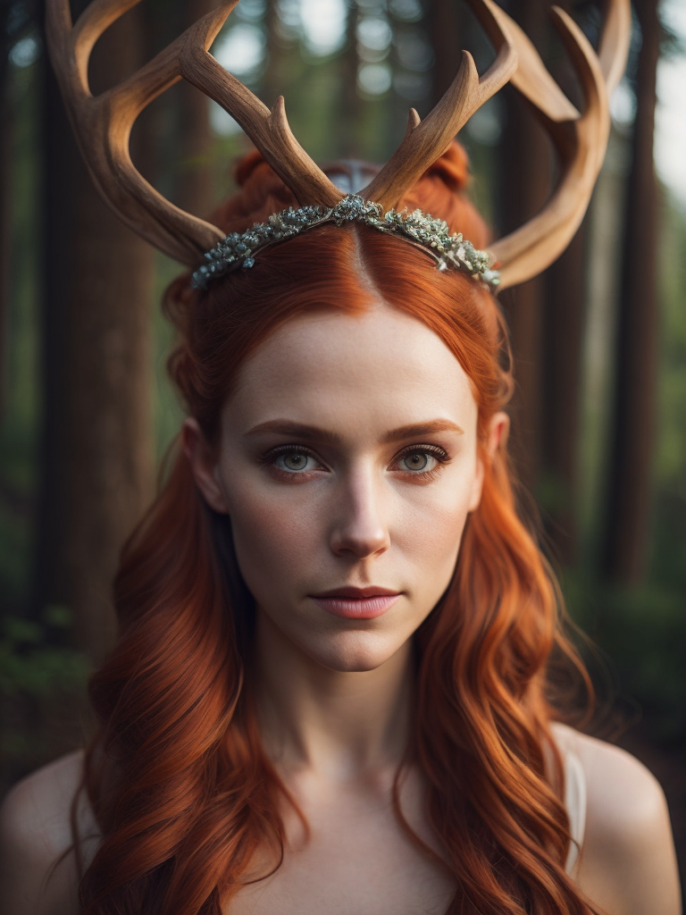 Premium Free ai Images | celtic pagan red haired woman wearing antlers ...