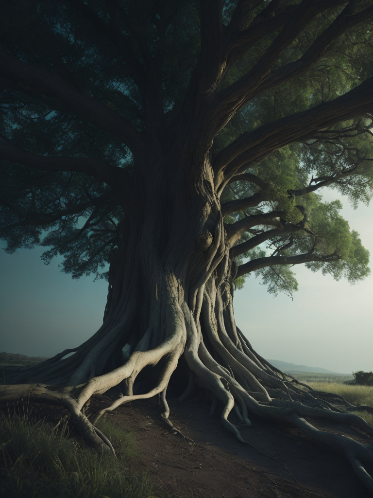 Premium Free ai Images | single century old tree in dark forest ...