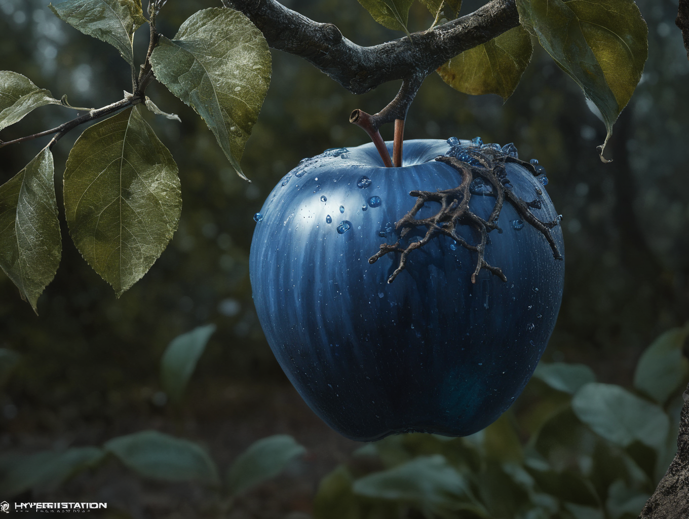 Premium Free ai Images | manzana azul cayendo del arbol