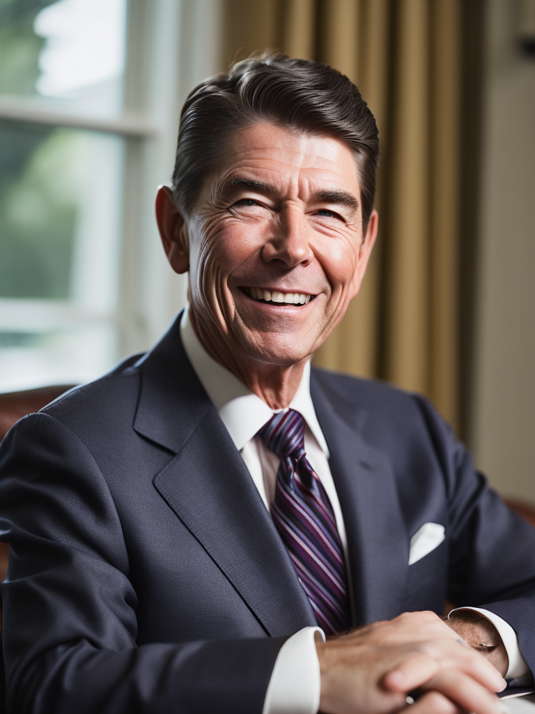 Premium Free ai Images | portrait of ronald reagan in dark gray suit ...