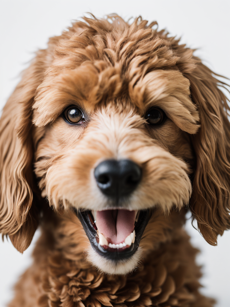 Premium Free ai Images | australian labradoodle seat smiling on whithe ...
