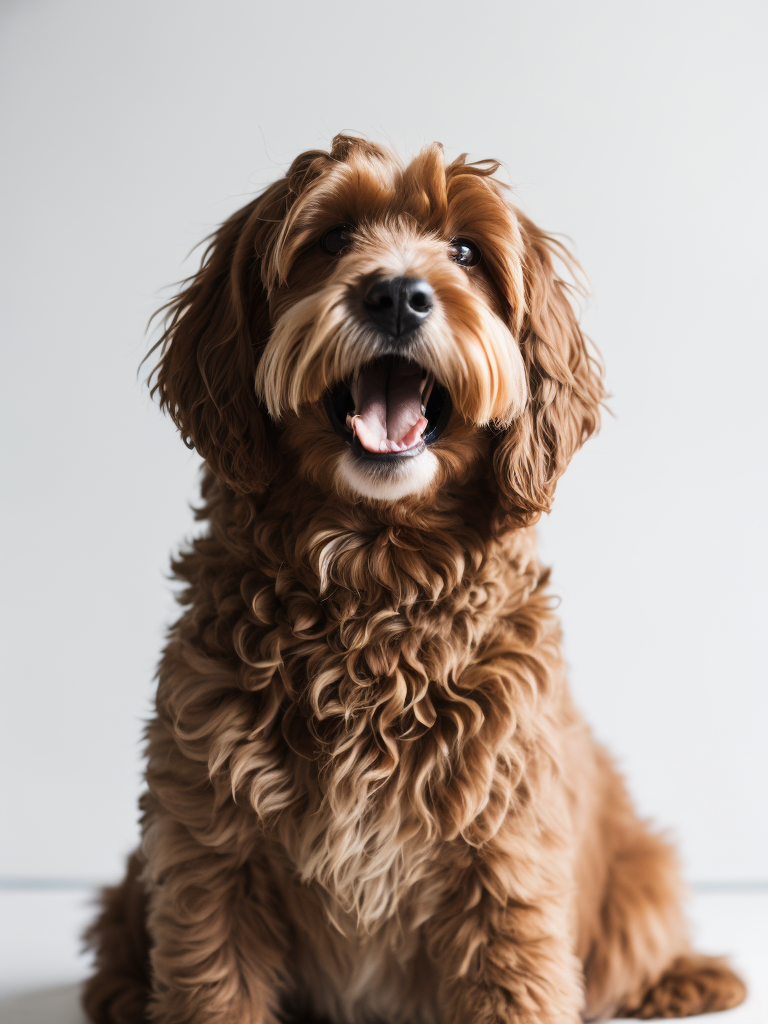 Premium Free ai Images | australian labradoodle seat smiling on whithe ...