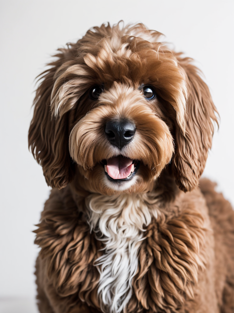 Premium Free ai Images | australian labradoodle seat smiling on whithe ...
