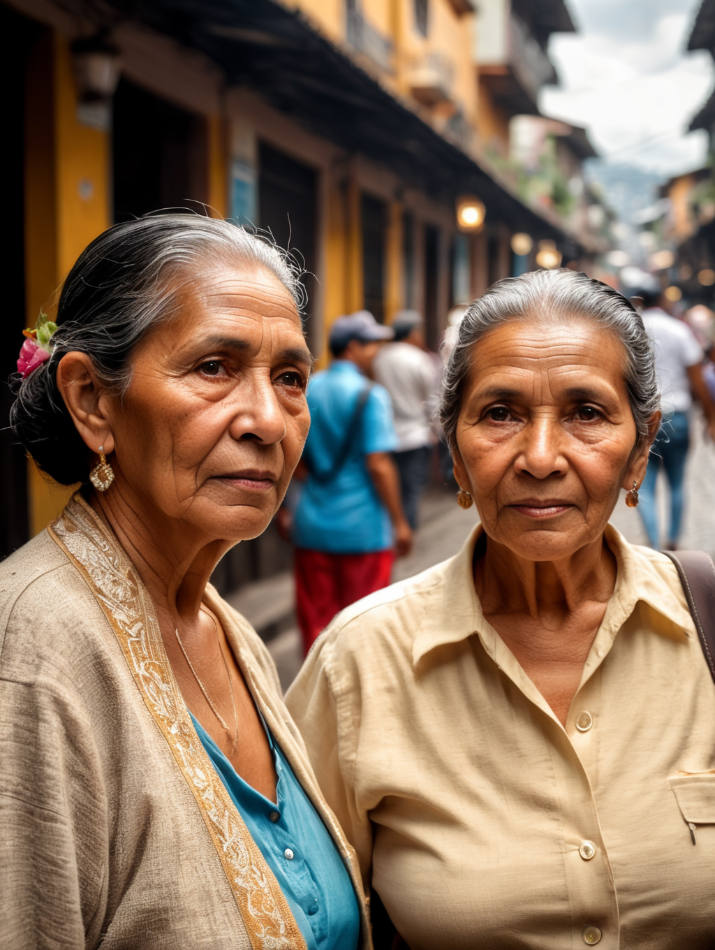Premium Free ai Images | old colombian womans on the street talking of ...