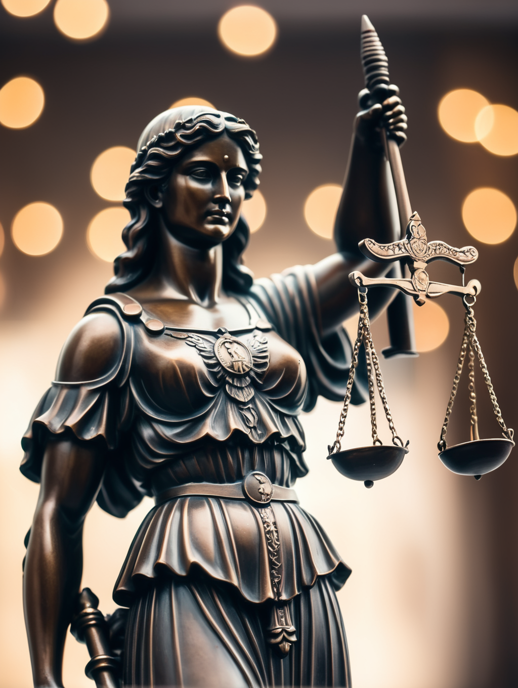 Premium Free ai Images | photo statue of justice on bokeh background