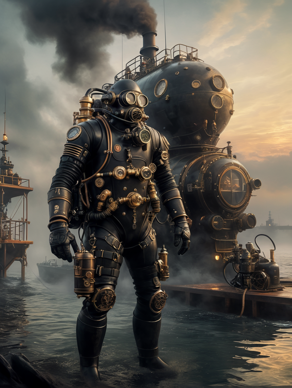 Premium Free ai Images | full body view of diver with rebreather steam ...