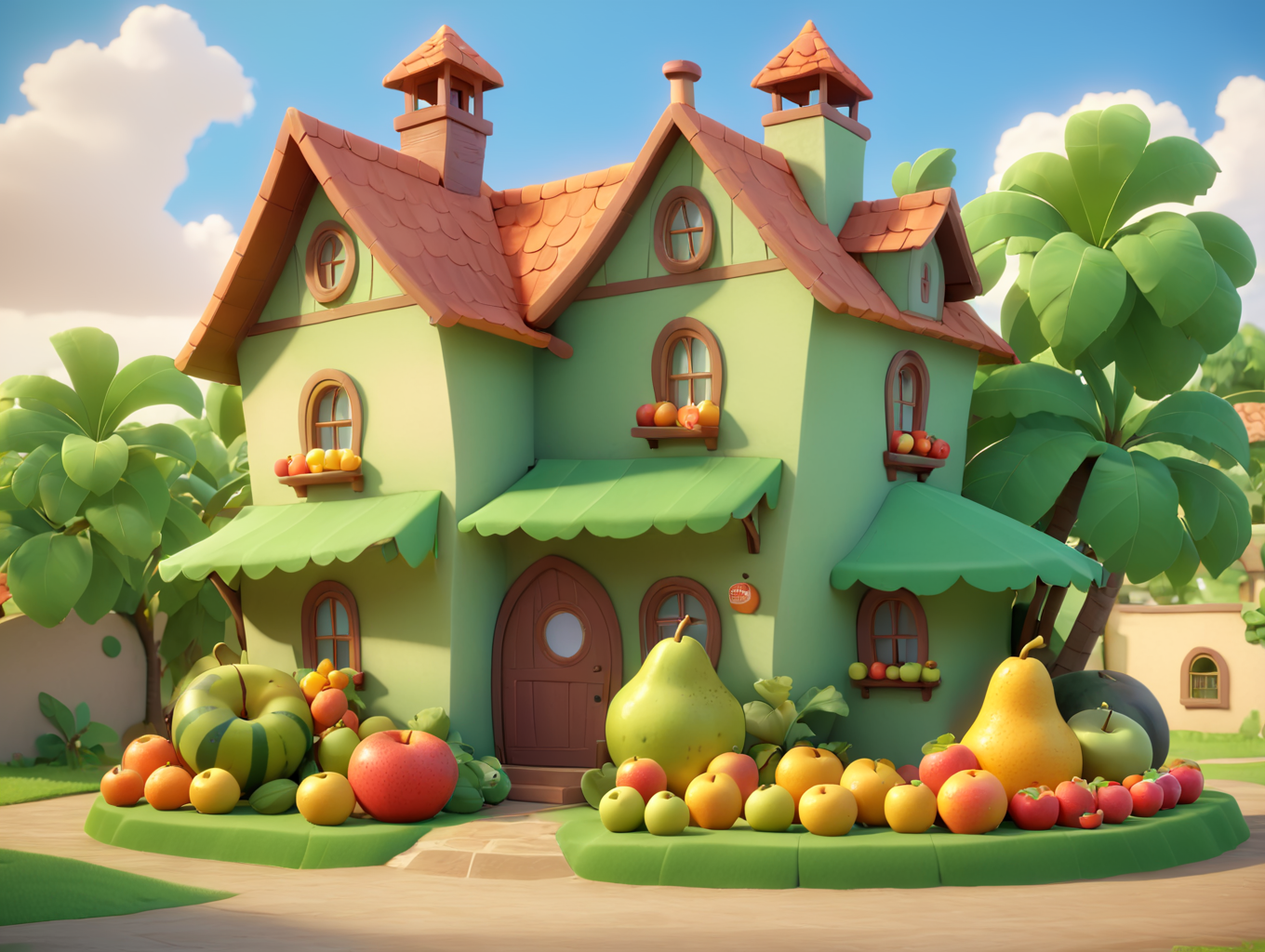 Premium Free ai Images | cute house made of fruits